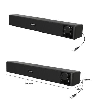 China USB Powered Bluetooth Soundbar 2x2 Inch Speaker 6W Stereo AUX MIC 1.4M Cable Black Plastic Desktop Audio for sale