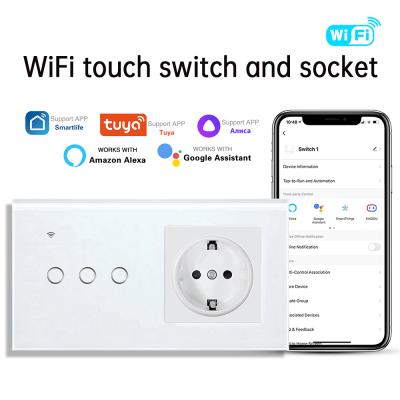 China Alexa Wifi Smart Wall Switch And Socket Dual USB Waterproof Tempered Glass Panel for sale