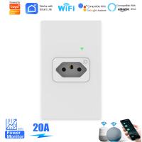 China Smart Brazil Light Switch & 20A Socket Glass Panel WiFi Remote Control for sale