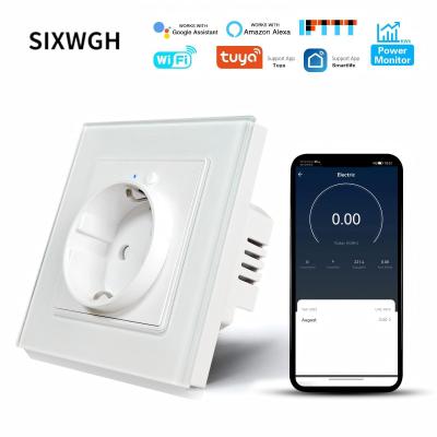 China WiFi Smart Plug Wall Socket with Voice Control IFTTT Automation and PC V0 Fire Retardant Glass Panel for sale