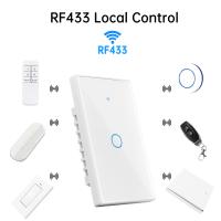 China Tempered Glass Smart Touch Switch with Voice Control and 2000W Max Load for WiFi+RF433 Home Automation for sale
