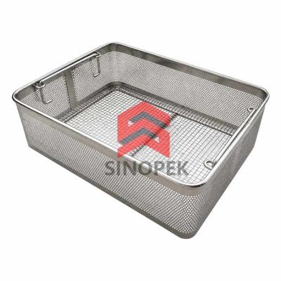 China Side-Punched Wire Mesh Basket | Rigid-Sided Cleanroom Parts Washing & Draining Basket | Sterilization Grade for sale