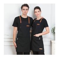 China Black Blue Green Customized Logo Cotton Kitchen Apron Durable For Cooking Chef for sale