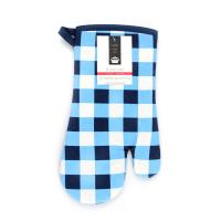 China Blue Check Print Canvas Poly Cotton Cheap Custom Microwave Glove Oven Mitt for sale