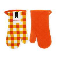 China Blue Check Print Canvas Poly Cotton Cheap Custom Microwave Glove Oven Mitt for sale
