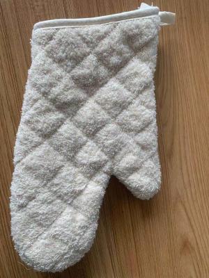 China Silicone Print Cotton Linen Kitchen Microwave Oven Mitts Grey Color 2 Pc Set for sale