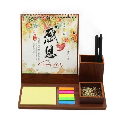 China Custom Logo Wooden Desk Calendar with Pencil Holder 25x15cm for sale