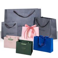 China Custom Printed Paper Tote Gift Bags with Ribbon Handle for Boutique Shopping 30x20x10 cm for sale