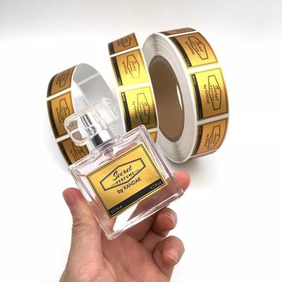 China Custom Aluminium Gold Foil Self Adhesive Sticker Label for Perfume Cosmetic Bottle 100mm for sale