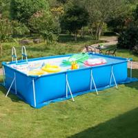 China Blue Canvas Inflatable Swimming Pool 8x4 ft Rust Resistant Backyard Family Pool with Repair Patch for sale