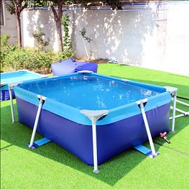 China Blue Canvas Inflatable Swimming Pool 8x4 ft Rust Resistant Backyard Family Pool with Repair Patch for sale