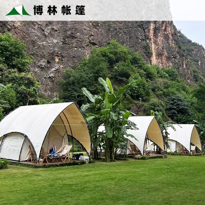 China Resort Luxurious Camping Shelter Sail Tent 45 sqm PVC Blackout Fabric Glamping Tent for sale