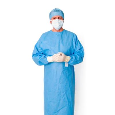 China Water And Blood Resistant 30g Disposable Surgical Gown With Knitted Cuff / Elastic Cuff for sale