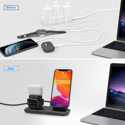 China CE 15w Qi Wireless Charger Stand Iphone Iwatch Airpods 3 In 1 Wireless Charger W27 for sale