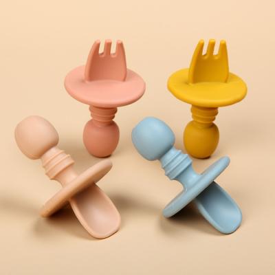 China Matched Color 100% Silicone Fork And Spoon Set BPA Free 2pcs for sale