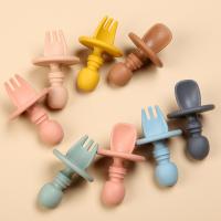 China FDA LFGB BPA Approved Silicone Cutlery Set Baby Training Spoon Fork Round Handle Soft Scoop for sale