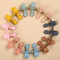 China Baby Training Silicone Fork And Spoon Set Mini Soft 2pcs FDA BPA Approved for sale