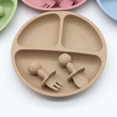 China Children Non Slip Safety Rubber Silicone Divided Plate With Suction for sale