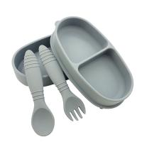 China 100% Food Grade Silicone Baby Cutlery 2 In 1 Bento Lunch Box With Spoon And Fork for sale
