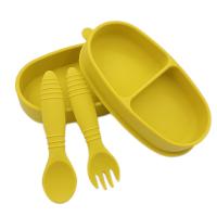 China 100% Food Grade Silicone Baby Cutlery 2 In 1 Bento Lunch Box With Spoon And Fork for sale