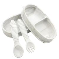 China 100% Food Grade Silicone Baby Cutlery 2 In 1 Bento Lunch Box With Spoon And Fork for sale