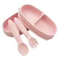 China 100% Food Grade Silicone Baby Cutlery 2 In 1 Bento Lunch Box With Spoon And Fork for sale