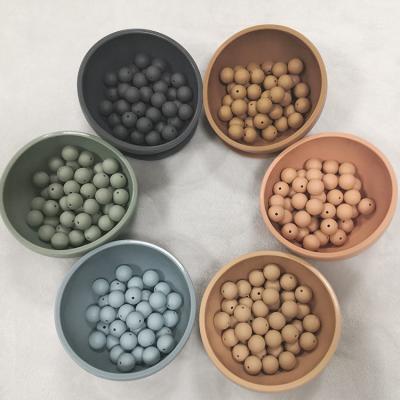 China New Color BPA Free Baby Chew Necklace Round Silicone Teething Beads Brown/pink/orange/green/blue or Custom Color DL13-005 CN;GUA for sale