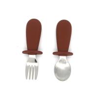 China Silver Silicone Baby Cutlery 316 Stainless Steel Material For Kids for sale