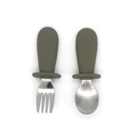 China Color Matched Silicone Fork And Spoon Set Baby Use Printing LOGO OEM for sale