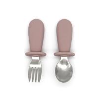 China 316 Stainless Steel Baby Silicone Fork And Spoon Set 4.33 Inch Height 1.42 Inch Width for sale