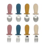 China 316 Stainless Steel Baby Silicone Fork And Spoon Set 4.33 Inch Height 1.42 Inch Width for sale