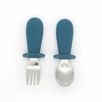 China Laser LOGO Silicone Baby Cutlery OEM Teal Color 316 Stainless Steel for sale