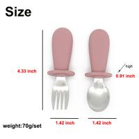 China Laser LOGO Silicone Baby Cutlery OEM Teal Color 316 Stainless Steel for sale