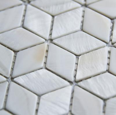 China Handmade Freshwater Sea Shell Wall Mosaic Rhombus Shape 18x31mm 305x305mm Sheet for sale