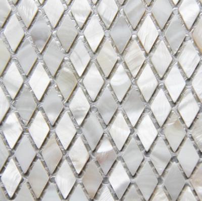 China Handmade Sea Shell Mosaic Tile Rhombus 25x10mm Natural Freshwater Wall Decor for sale