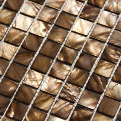 China Handmade Sea Shell Wall Mosaic Bronze Color 20x20mm Tiles 305x305mm Sheets for sale