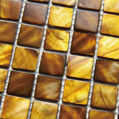 China Handmade Freshwater Sea Shell Mosaic Tile Golden Bronze 20x20mm 305x305mm Sheet for sale