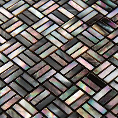 China Black Butterfly Sea Shell Mosaic Tile 6x20mm Pieces 305x305mm Sheets Handmade Wall Decor for sale