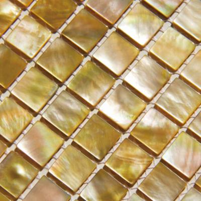 China Handmade Yellow Butterfly Shell Mosaic Tile 15x15mm Square Pieces 305x305mm Sheet for sale