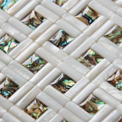 China Convex Surface Mixed Abalone Shell Wall Panel Freshwater Sea Shell Mosaic 7x20mm 13x13mm for sale