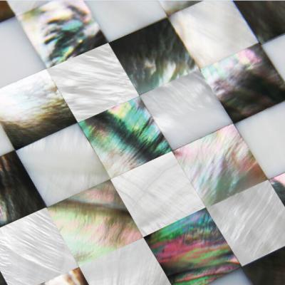 China Natural Sea Shell Wall Covering Mixed Black Butterfly Shell Mosaic Panel 15x15mm for sale