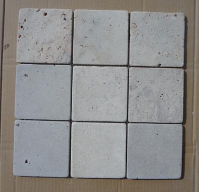 China White Travertine Stone Mosaic Tile 305x305mm Tumbled Finish Wall Decoration Natural Stone for sale