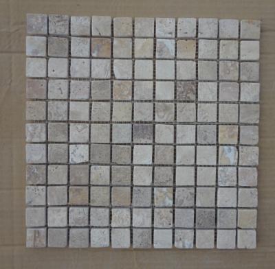 China Chinese Tumbled White Travertine Mosaic Wall Decoration Stone 305x305mm Sheet for sale