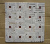China Natural Stone Mosaic White Travertine Wall Mosaic 305x305mm with Red Stone Decoration for sale