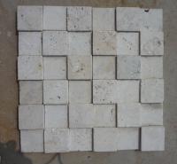 China Natural Stone Mosaic White Travertine 3D Machine-Cut Wall Decoration 305x305mm for sale