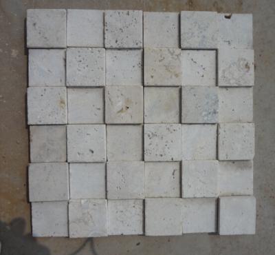 China Natural Stone Mosaic White Travertine 3D Machine-Cut Wall Decoration 305x305mm for sale