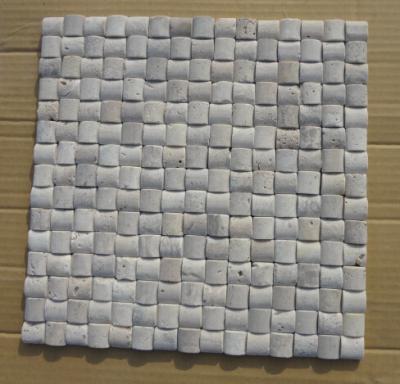 China China White Travertine Mosaic 2x2cm Convex Surface Wall Decoration Natural Stone Mosaic for sale