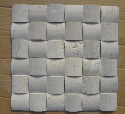 China Natural White Travertine Mosaic 5x5cm Convex Surface Wall Decoration Stone Tile 305x305mm for sale