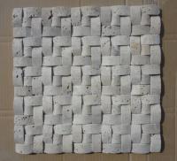 China Natural White Travertine Stone Mosaic 2x4cm Convex Surface Wall Decoration 305x305mm for sale