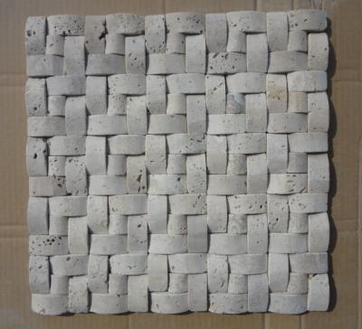 China Natural White Travertine Stone Mosaic 2x4cm Convex Surface Wall Decoration 305x305mm for sale